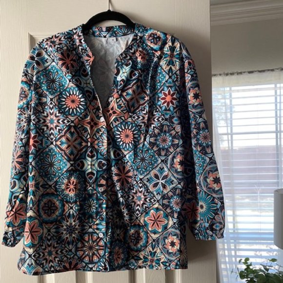 Tops | Blouse Floral Turquoise And Coral | Poshmark